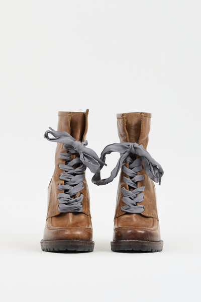 Brunello Cucinelli // Leather Lace Up Heeled Boot – VSP Consignment