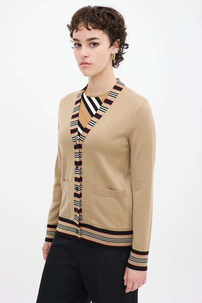 Burberry // Brown & Multicolour Wool Striped Trim Cardigan – VSP Consignment