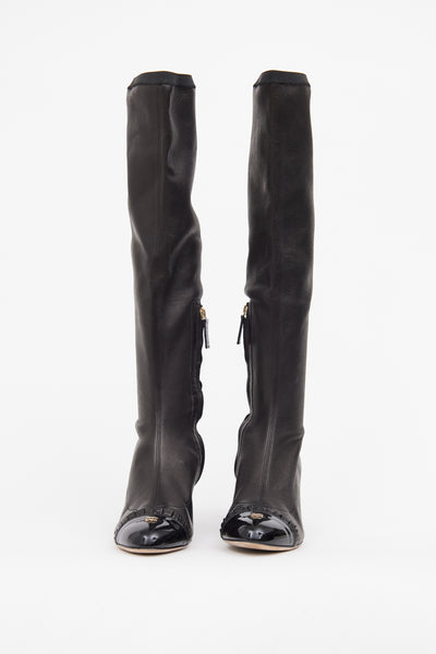 Chanel // Black Leather Ruffled Knee Boot – VSP Consignment