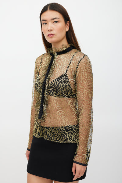 Etro // Black & Gold Ruffled Mesh Top – VSP Consignment