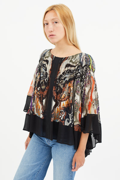 Etro // Black & Multi Silk Print Pleated Blouse – VSP Consignment