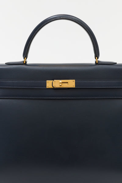 Hermès // 1990 Navy Box Kelly Sellier 35 Bag – VSP Consignment
