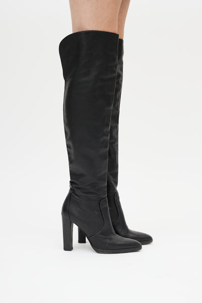 Hermès // Black Leather Heeled Knee High Boot – VSP Consignment