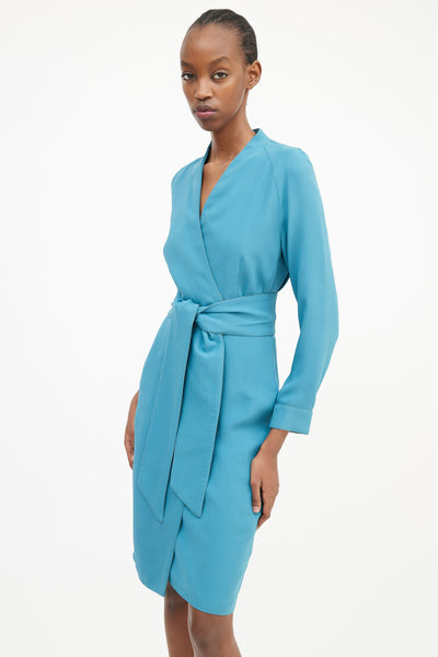 Max Mara // Blue Wrap Front Belted Dress – VSP Consignment