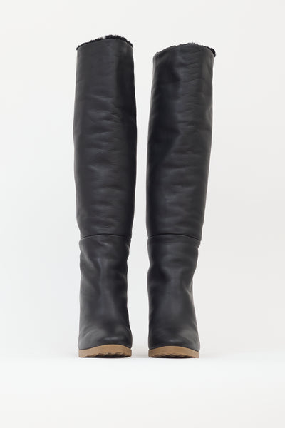 Pierre Hardy // Black Leather & Sherpa Block Heel Boot – VSP Consignment