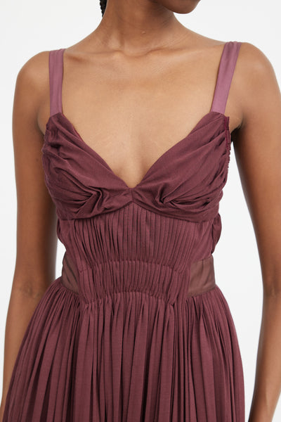 Prada // Burgundy Gathered & Pleated Midi Dress – VSP Consignment