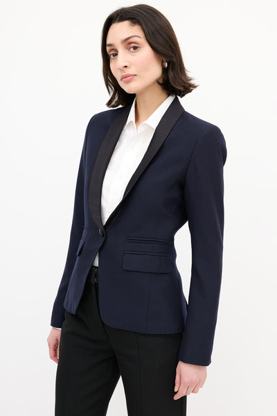 Smythe // Navy & Black Silk Lapel Tuxedo Blazer – VSP Consignment
