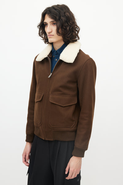 Sandro // Brown Wool Shearling Collar Bomber Jacket – VSP Consignment