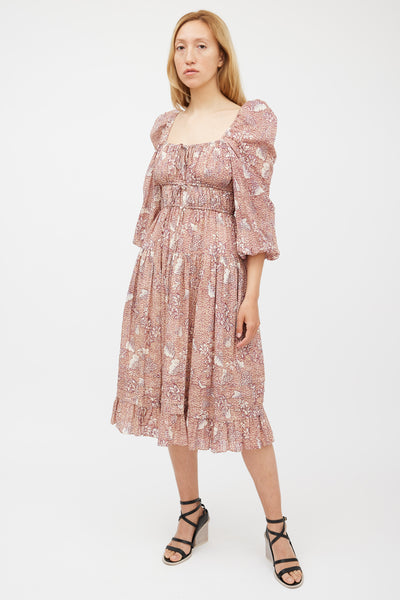 Ulla Johnson // Beige & Burgundy Floral Tiered Dress – VSP Consignment