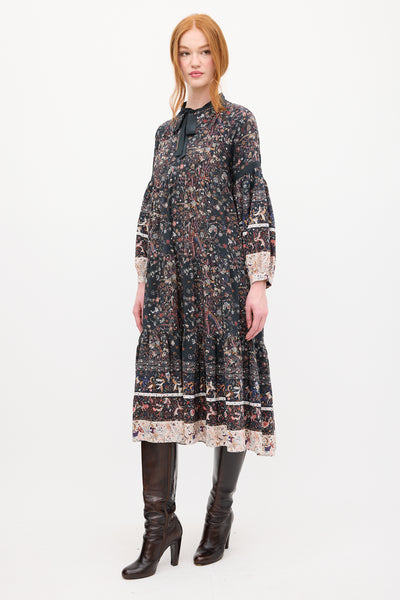 Ulla Johnson // Black & Multi Silk Floral Tier Midi Dress – VSP Consignment