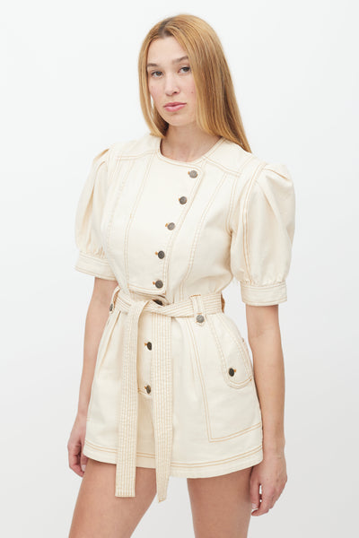 Ulla Johnson // Cream Carmine Belted Contrast Stitch Romper – VSP Consignment