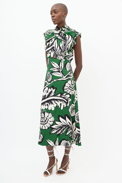 Johanna Ortiz // Green & Cream Floral Print Midi Dress – VSP Consignment