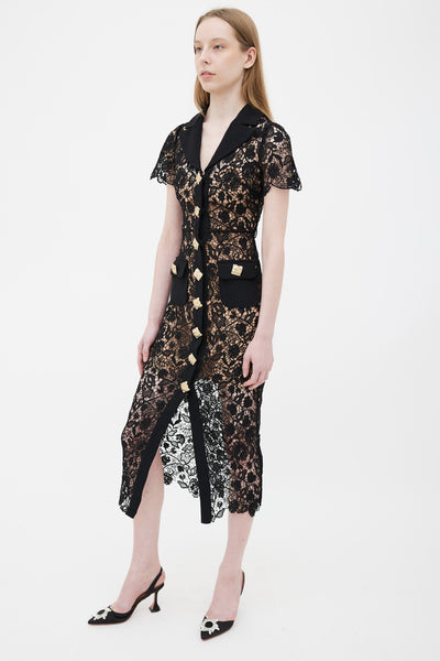 Self-Portrait // Black Magnolia Lace Midi Dress – VSP Consignment