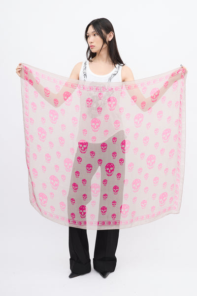 Alexander McQueen // Grey & Pink Silk Skull Scarf – VSP Consignment