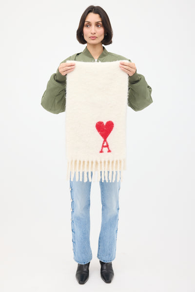 AMI Paris // Wool Ami De Coeur Fringe Scarf – VSP Consignment