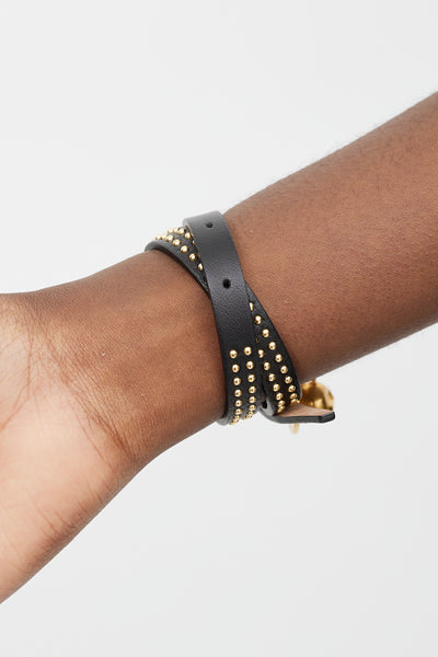Alexander McQueen // Black & Gold Leather Skull Wrap Bracelet – VSP ...