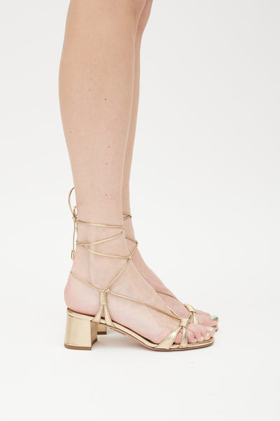 Aquazzura // Gold Leather Metallic Wrap Sandal – VSP Consignment