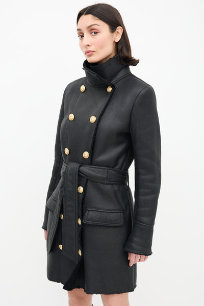 Balmain // Black Leather & Shearling Coat – VSP Consignment