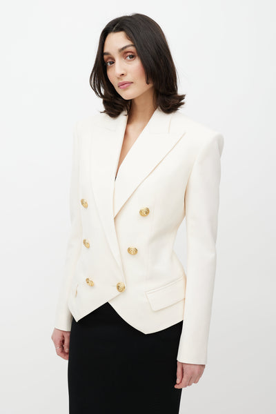 Balmain // Cream & Gold Wool Double Breasted Blazer – VSP Consignment