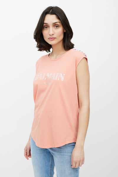 Balmain // Pink & Silver Sleeveless Logo Top – VSP Consignment