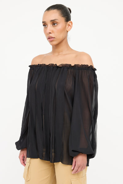 Blumarine // Sheer Off Shoulder Top – VSP Consignment