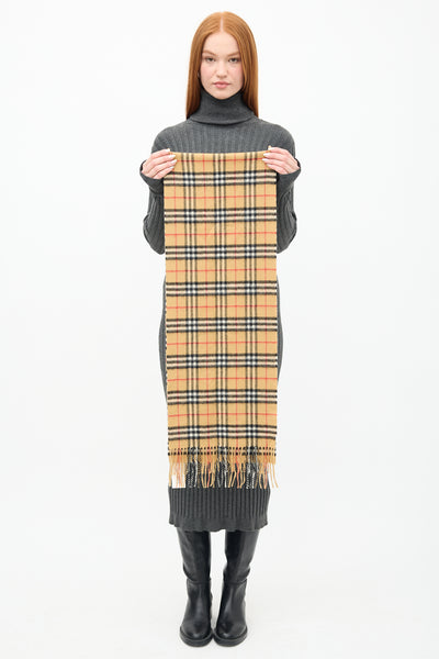 Burberry // Beige & Multi Nova Check Fringe Scarf – VSP Consignment