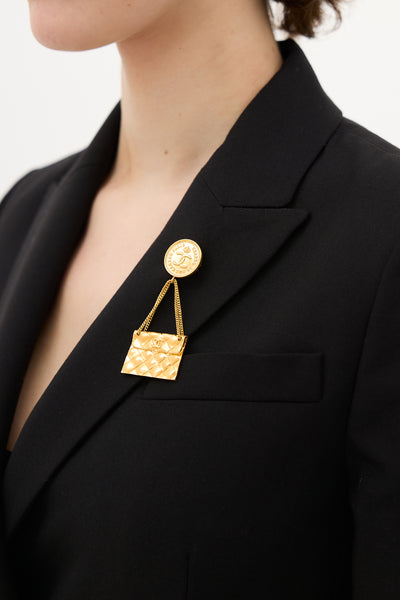 Chanel // Gold Coin Flap Bag Brooch – VSP Consignment