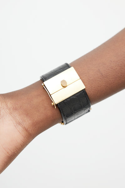 Celine // Black Leather & Gold Bangle – VSP Consignment
