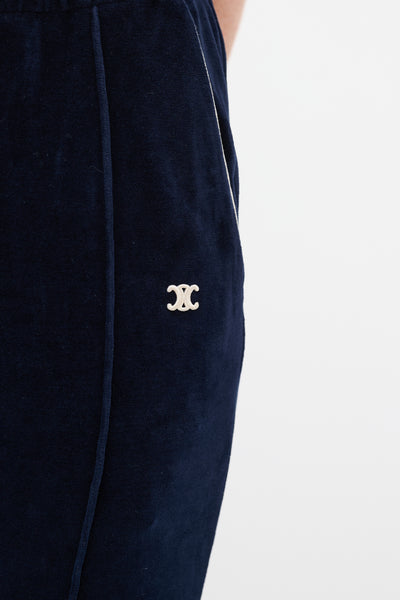 Celine // Navy Velvet Triomphe Pintuck Track Pant – VSP Consignment