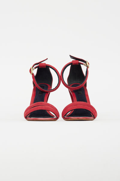 Celine // Red Suede & Leather Heel – VSP Consignment