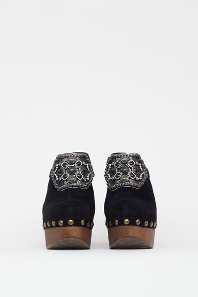 Chanel // Black & Brown Suede Embellished Platform Clog – VSP Consignment