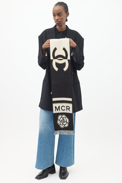 Chanel // Black & White Cashmere & Wool MCR Camellia Scarf – VSP ...