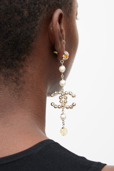 Chanel // Cruise 2019 Silver & Multicolour Crystal & Pearl CC Drop ...