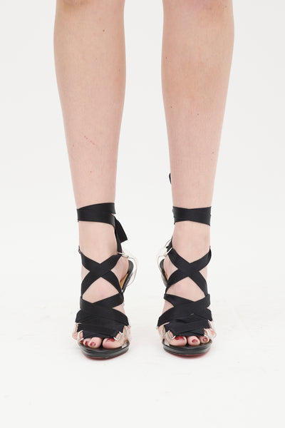 Christian Louboutin // Black Satin & PVC Nymphette Heel – VSP Consignment