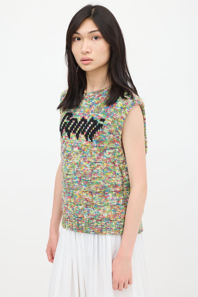 Ganni // White & Multicolour Knit Logo Vest – VSP Consignment