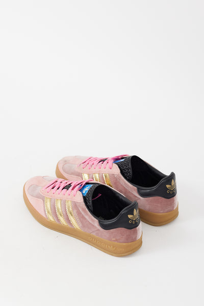Gucci // X Adidas Pink & Multicolour Velvet & Suede Gazelle Sneaker ...
