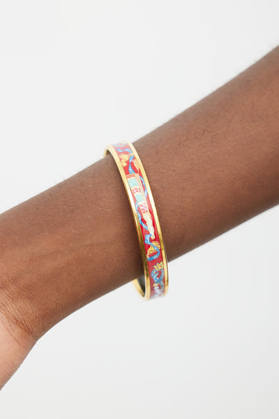 Hermès // Gold & Red Narrow Fan Enamel Bangle – VSP Consignment