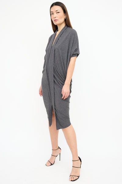 Lanvin // Grey Wool Draped Batwing Dress – VSP Consignment