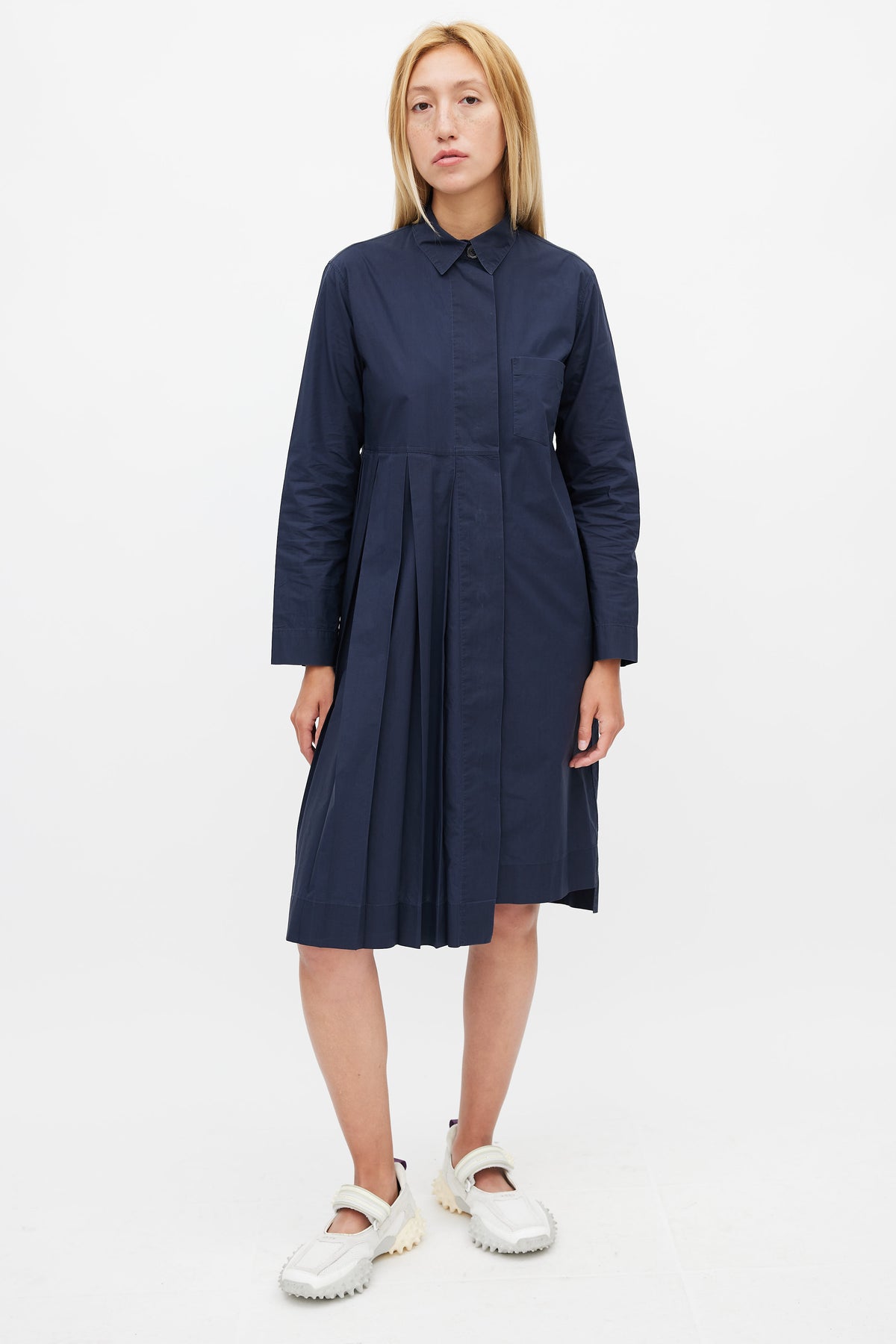 Marni // Navy Pleated Midi Dress – VSP Consignment