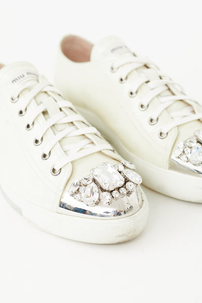 Miu Miu // Cream Patent Jewel Toe Cap Sneaker – VSP Consignment