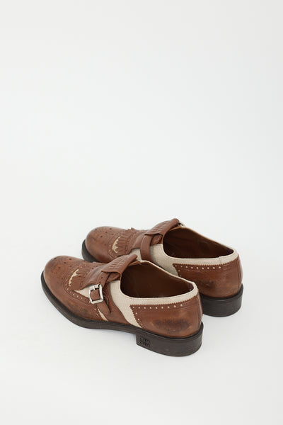 Miu Miu // X Church's Brown Leather & Beige Canvas Kiltie Fringe Brogue ...