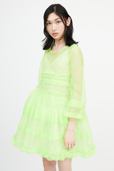 Molly Goddard // Green Sheer Sparkly Nylon Tier Dress – VSP Consignment