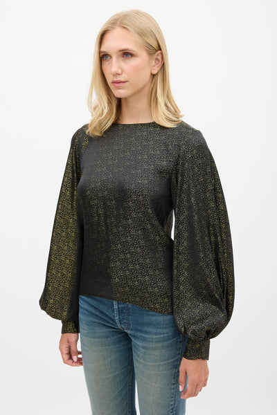 Nili Lotan // Black & Gold Sparkly Cutout Back Top – VSP Consignment
