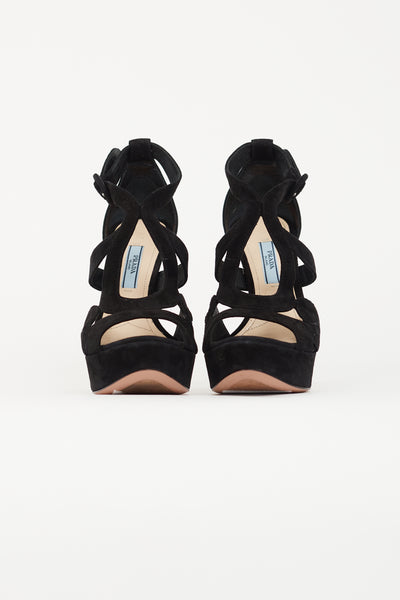 Prada // Black Suede Baroque Platform Heel – VSP Consignment