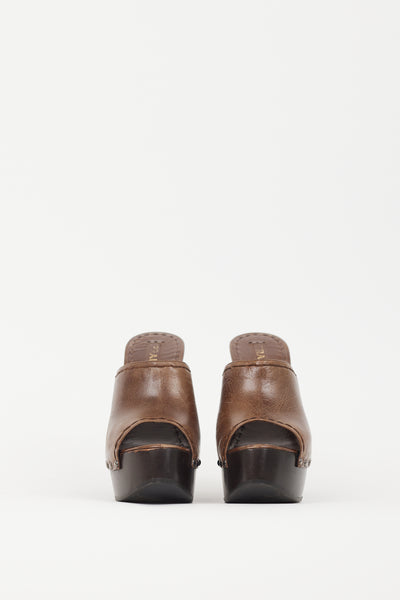 Prada // Brown Leather Wooden Platform Clog – VSP Consignment