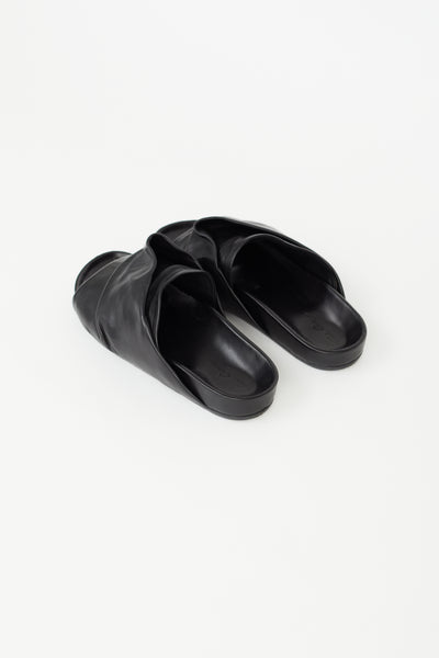 Rick Owens // Black Leather Mobius Granola Slide – VSP Consignment