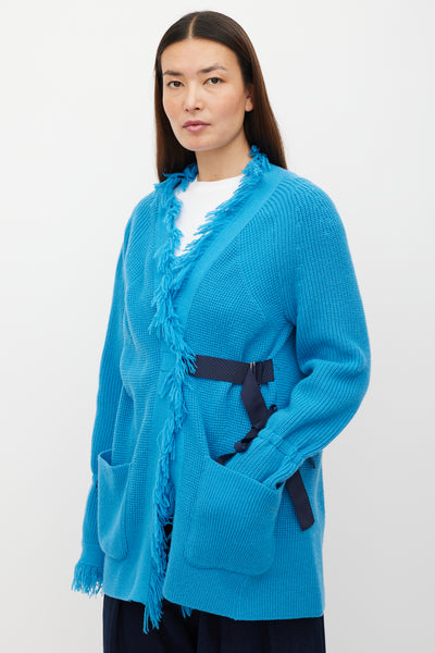 Sacai // Blue Wool Fringe Knit Cardigan – VSP Consignment