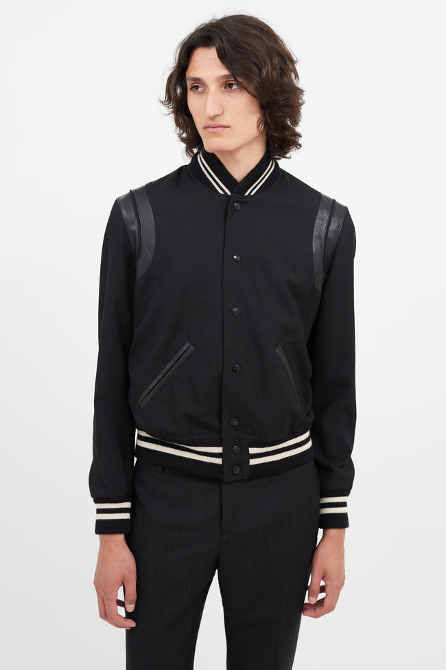 Saint Laurent // Black Lightweight Teddy Varsity Jacket – VSP Consignment