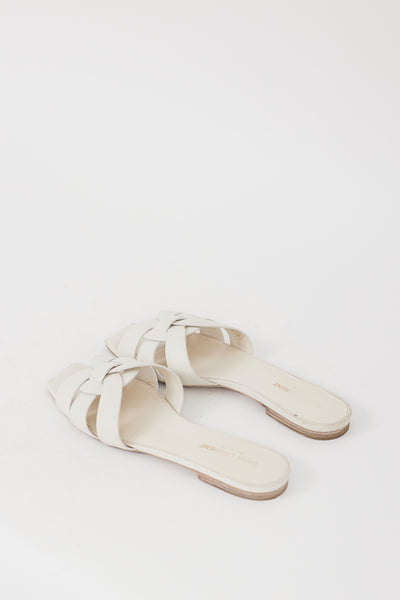 Saint Laurent // Cream Leather Woven Slide – VSP Consignment