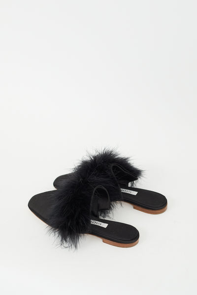 Sleeper // Black Satin Feather Trim Manon Mule – VSP Consignment